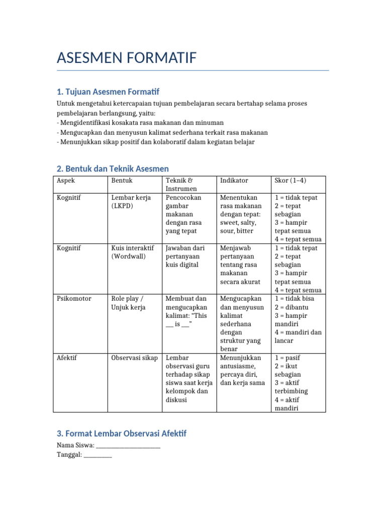 Template Asesmen Formativ What Delicious Bakso | PDF