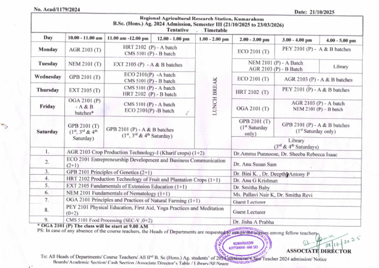 S3 Timetable (2024 Admission) | PDF