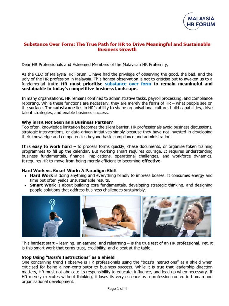 Substance Over Form - The True Path for HR to Drive Meaningful and ...