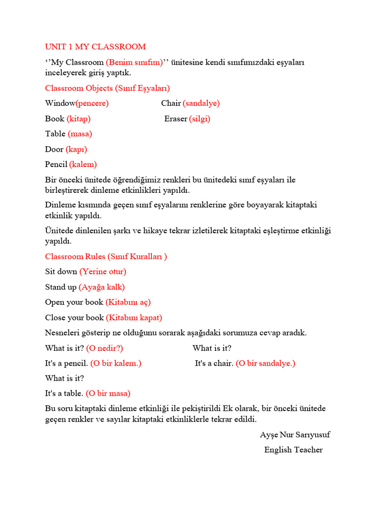 Unit 1 My Classroom-1 | PDF
