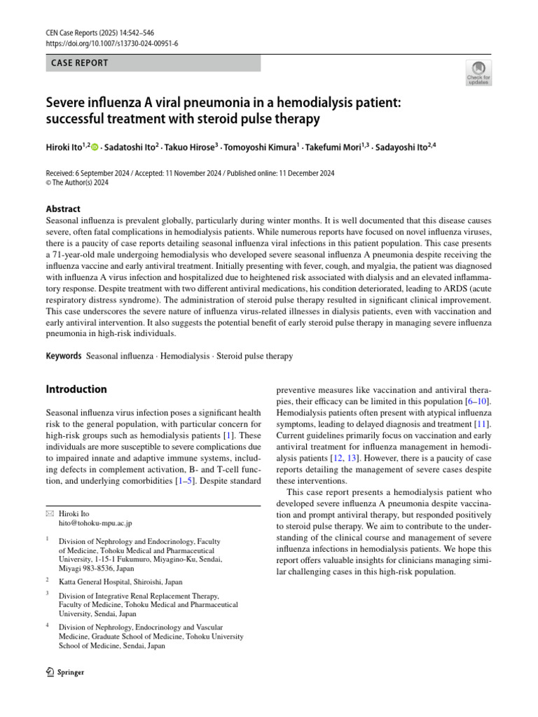Severe Influenza A Viral Pneumonia in A Hemodialysis Patient | PDF ...
