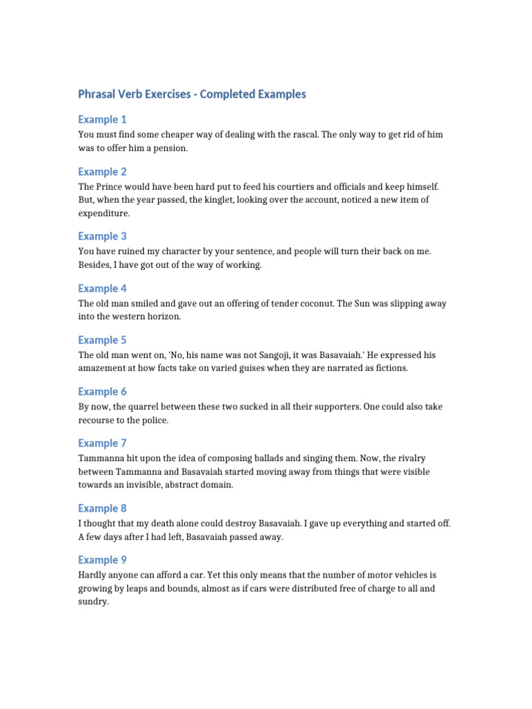 Phrasal Verbs Completed Examples | PDF