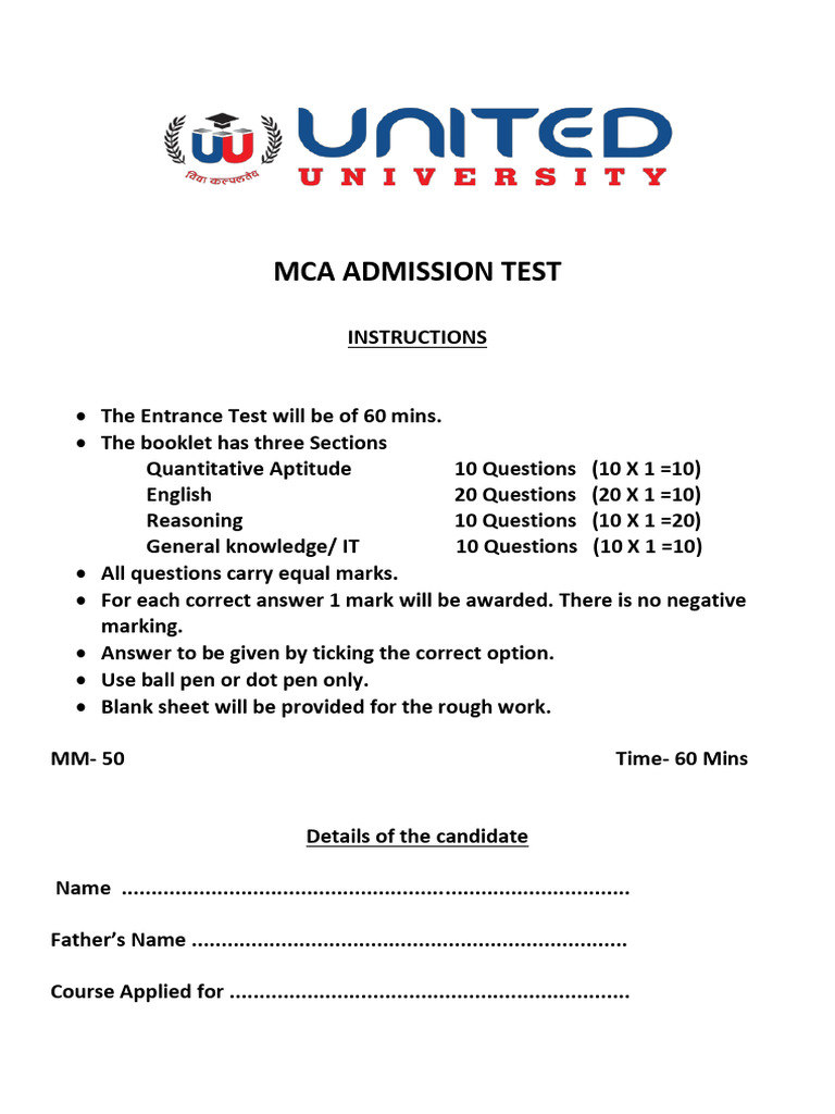 Mca Admission Test | PDF | Computing