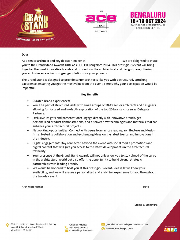 Grand Stand Awards Jury Invitation 2024 | PDF