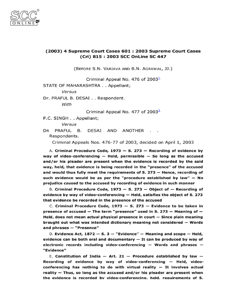 State of Maharashtra v. Praful B. Desai, (2003) 4 SCC 601 | PDF | Public Law | Legal Organizations