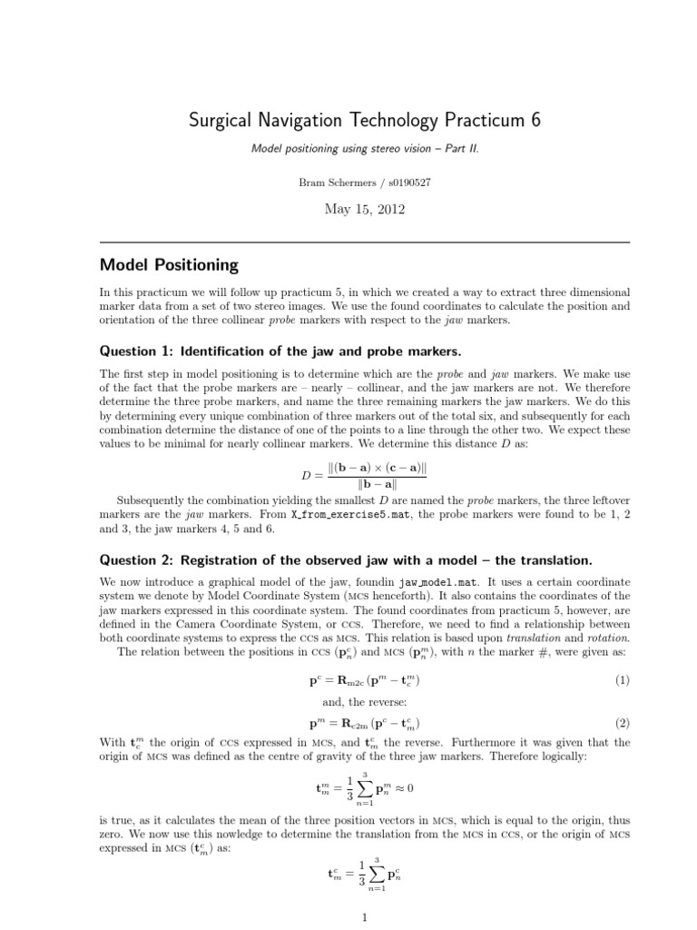 Surgical Navigation Technology Practicum 6: Model Positioning | PDF ...