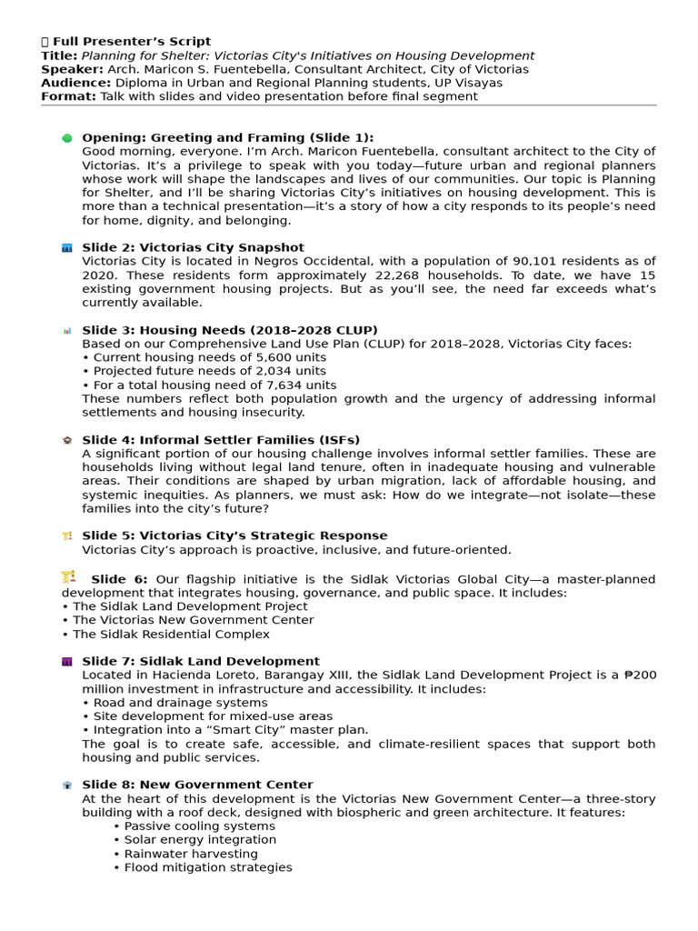 Manang Con Presentation Script | PDF | Sustainable Architecture | Urban Planning