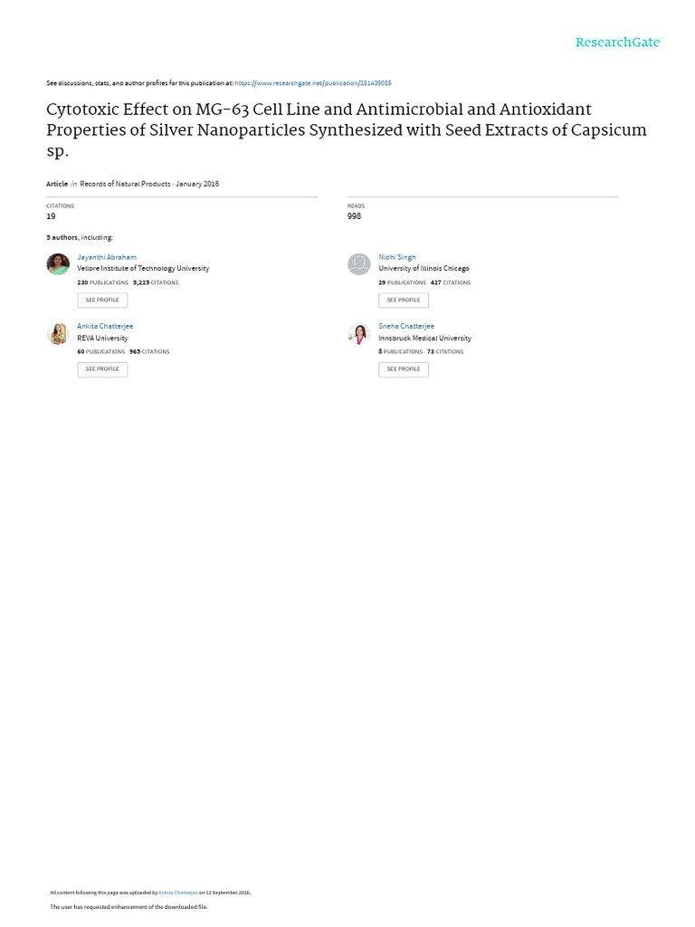Cytotoxic Effect On MG-63 Cell Line and Antimicrob | PDF | Thin Layer ...