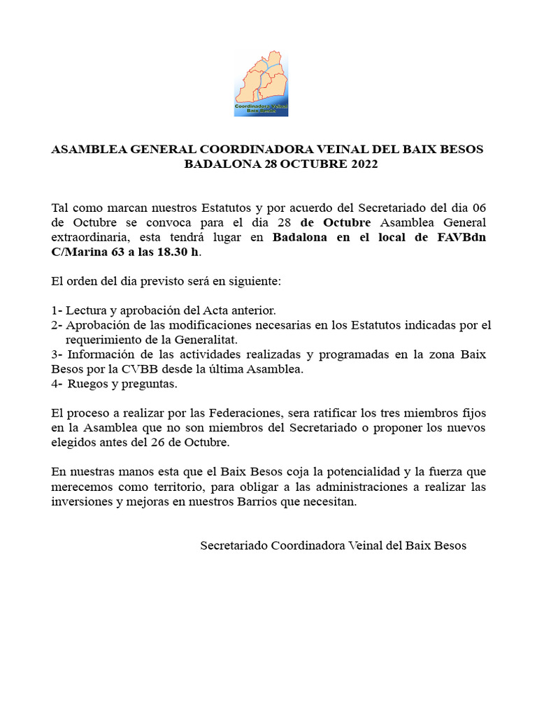 Convocatoria Asamblea 281122 | PDF