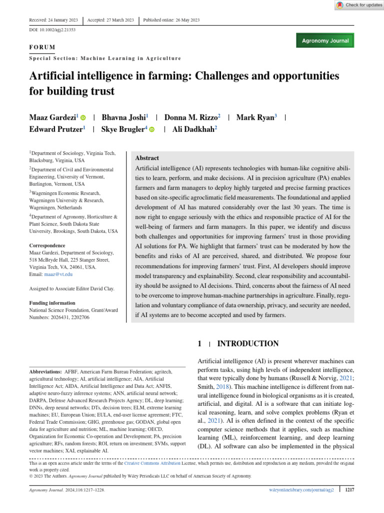 Agronomy Journal - 2023 - Gardezi - Artificial intelligence in farming ...