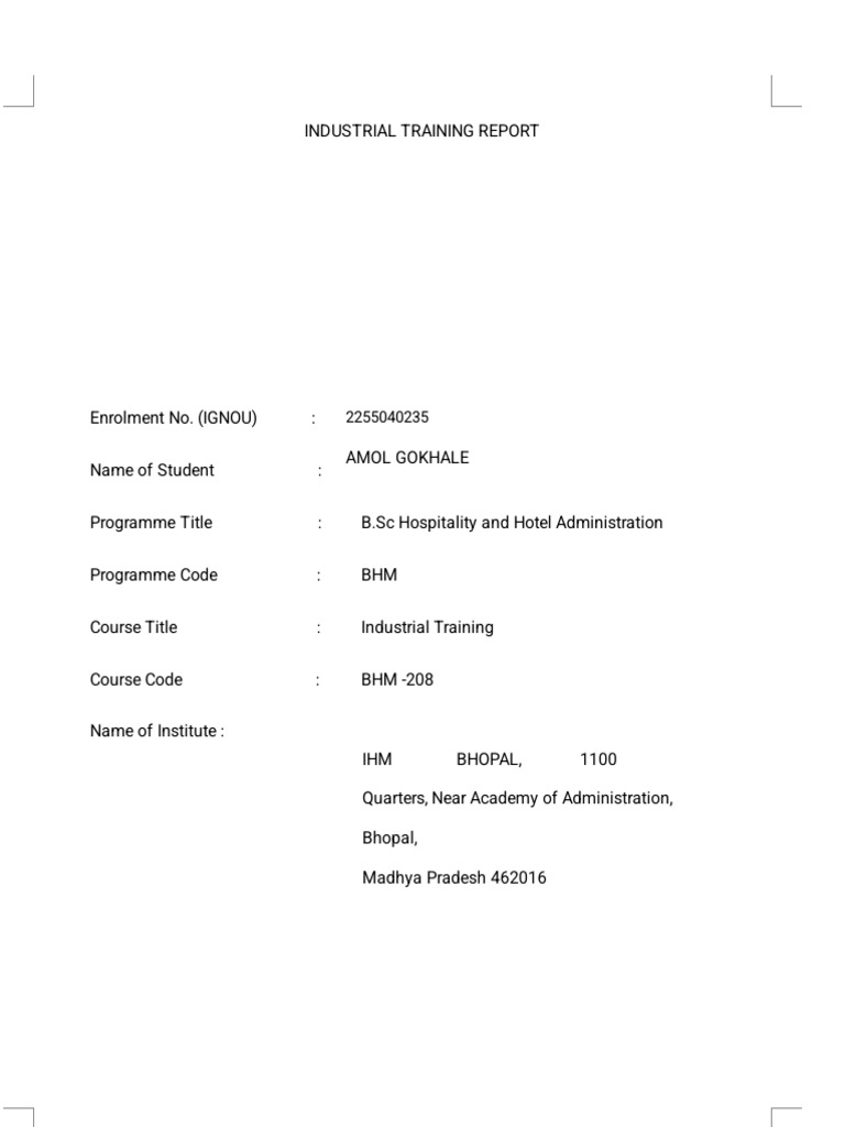 Industrial Training Report | PDF | Tableware | Housekeeping