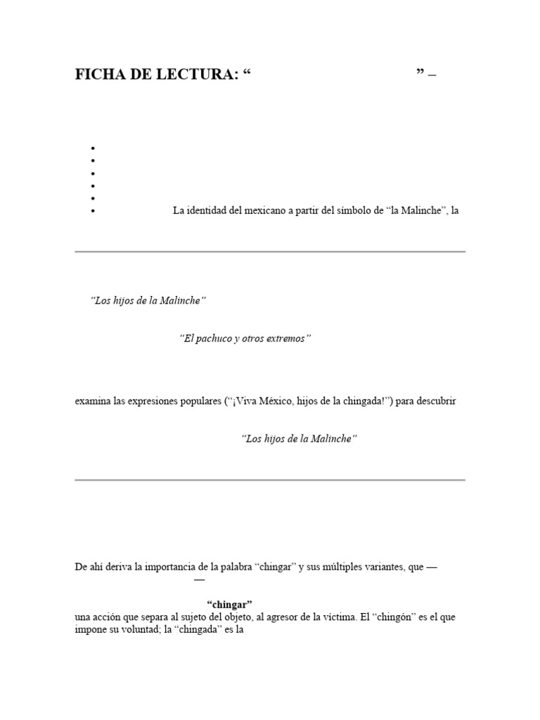 FICHA DE LECTURA Los Hijos de La Malinche Octavio Paz | PDF | México ...