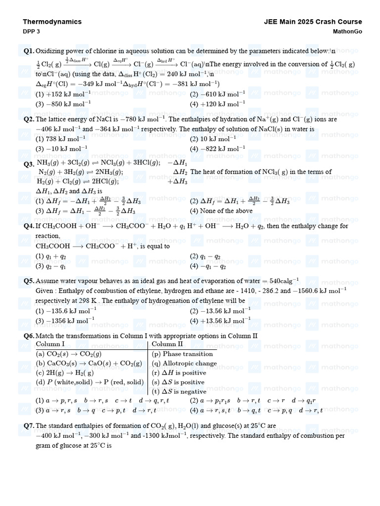 Daily Practice Problems - DPP 3 - Thermodynamics | PDF | Combustion ...