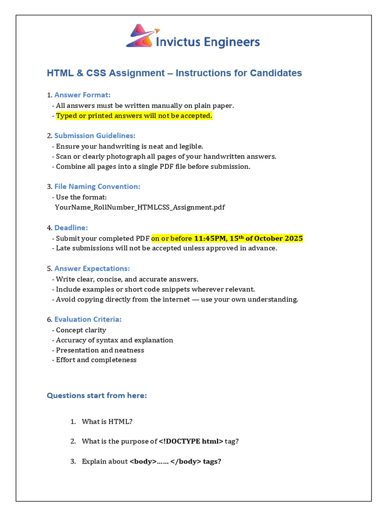 HTML-CSS-Assignment-with-Instructions | PDF | Html Element | Html