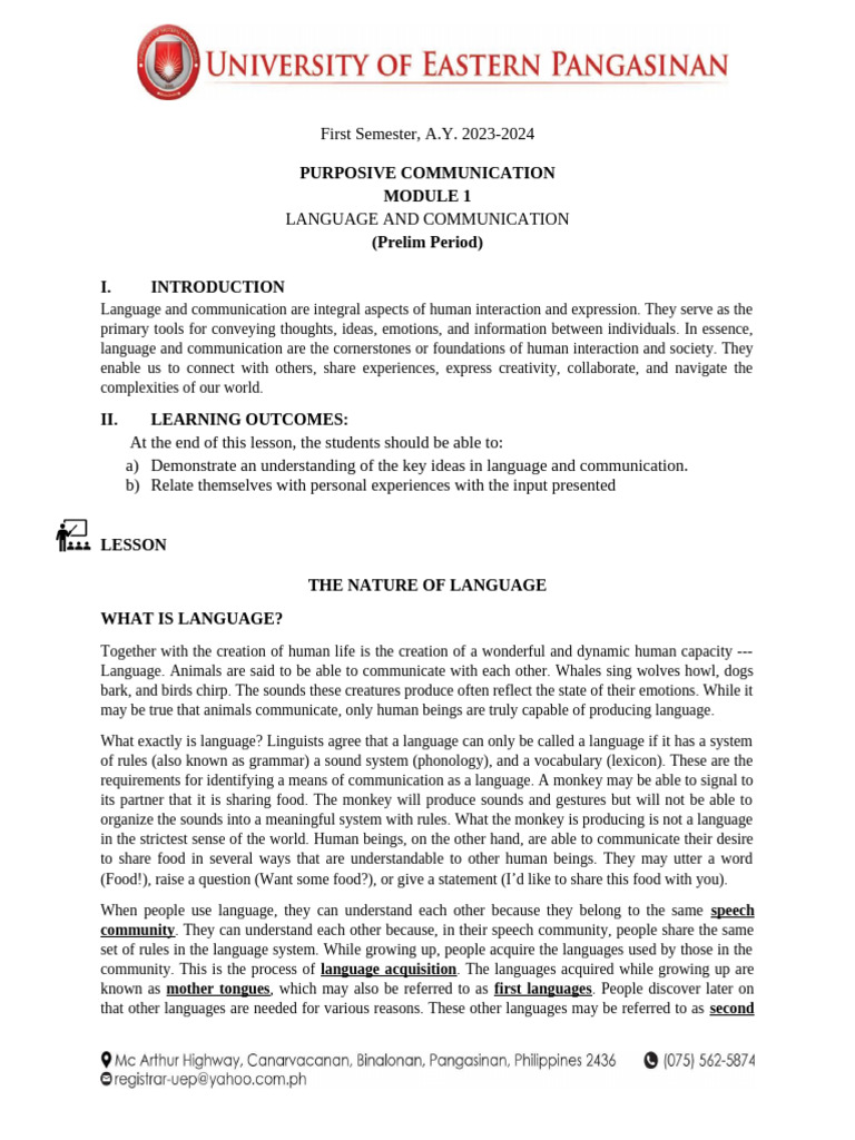 Module 1 Language and Communication Purposive Communication | PDF ...