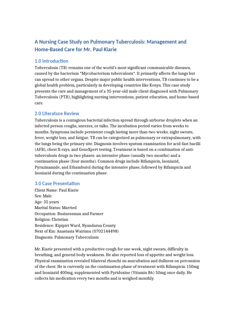 Nursing_Case_Study_Pulmonary_TB_Paul_Kiarie | PDF | Tuberculosis ...