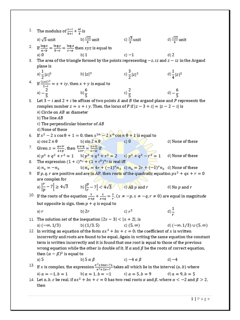 Complex Numbers & Quadratic Equations- Worksheet | PDF | Euclidean Plane Geometry | Geometry