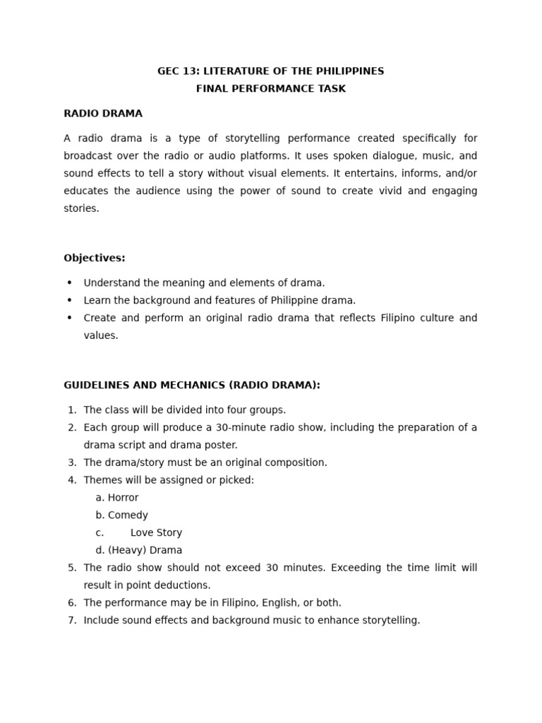 Radio Drama Project Guidelines | PDF