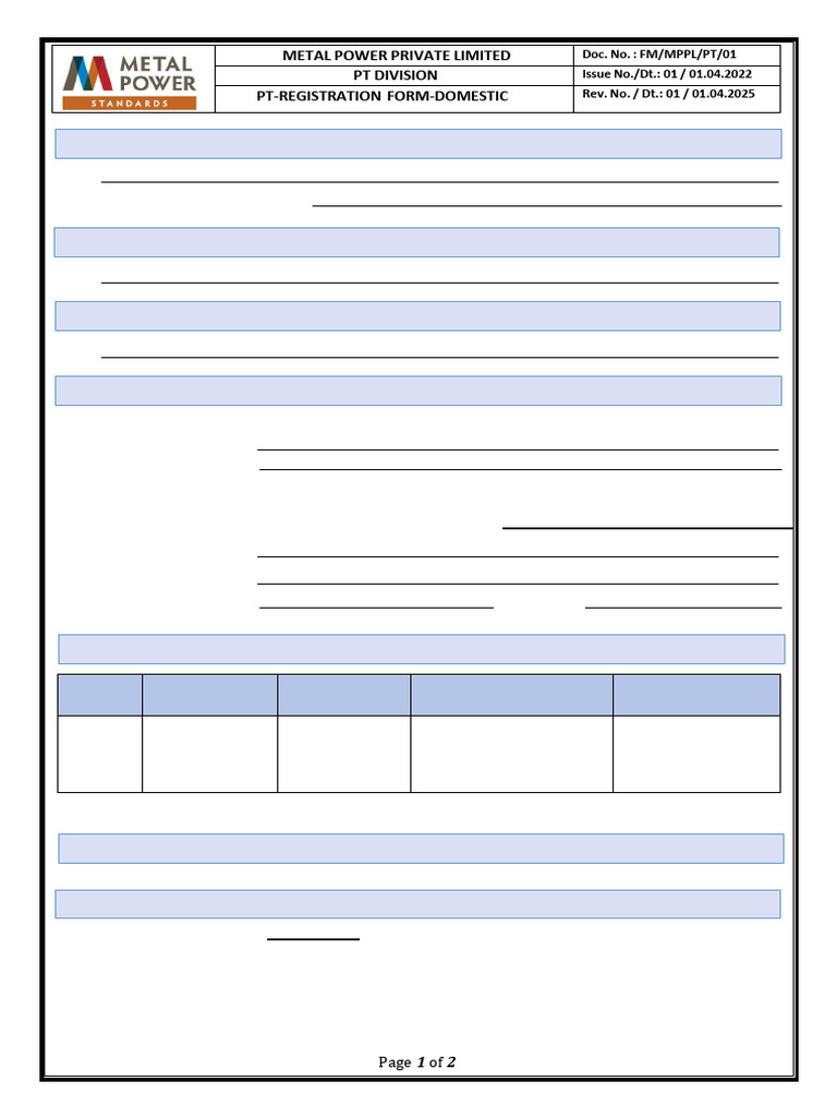 PT Registration Form LAS | PDF | Metals | Chemical Elements