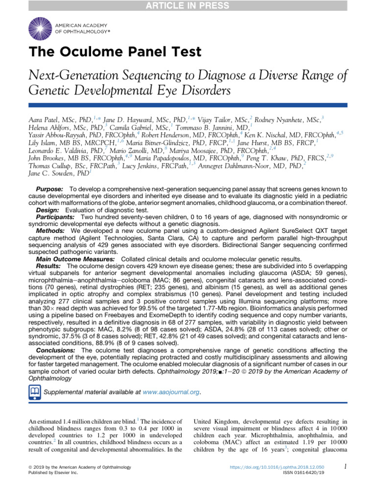 10 1016@J Ophtha 2018 12 050 | PDF | Dna Sequencing | Genetic Disorder
