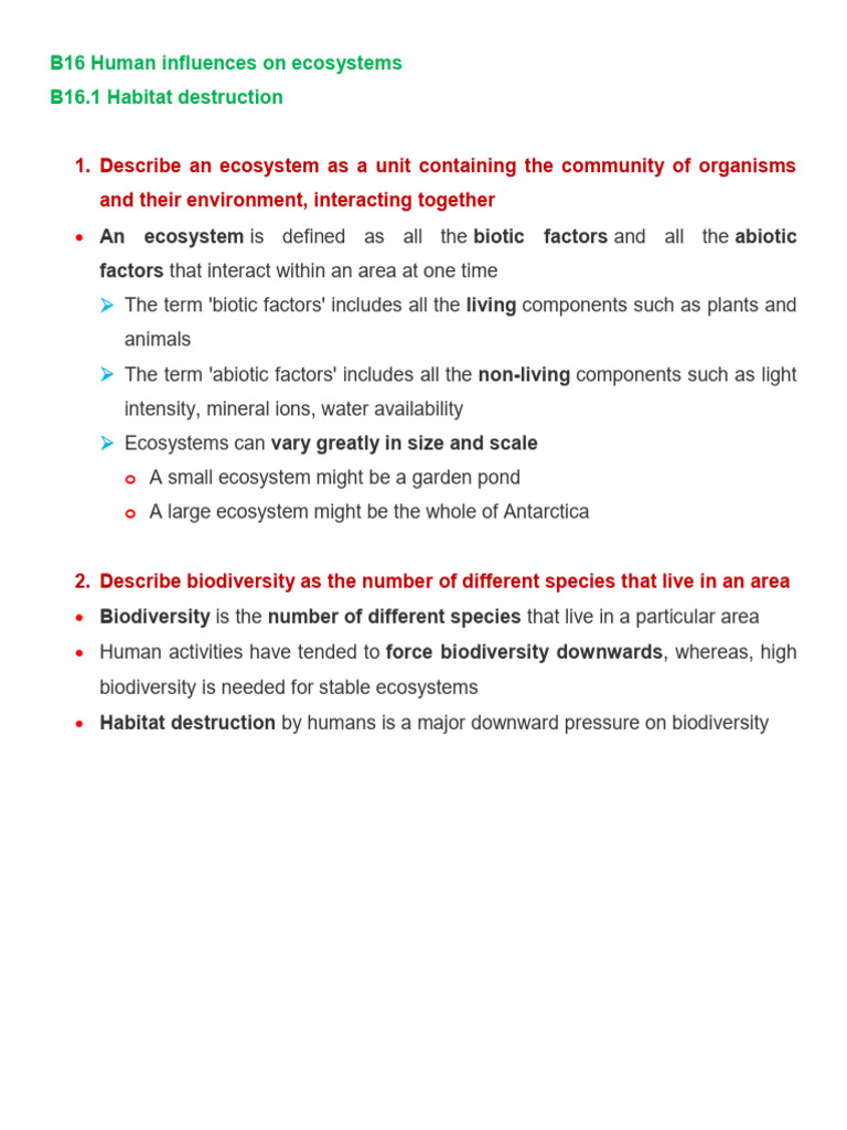 B16 Human Influences On Ecosystems | PDF | Ecosystem | Habitat Destruction