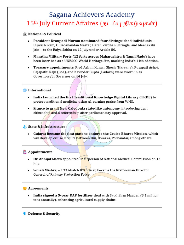 15 July Current Affaires | PDF