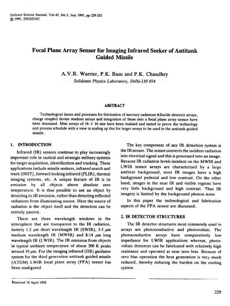 Focal Plane Array for IIR Missile Seekers | PDF | Infrared | Charge ...