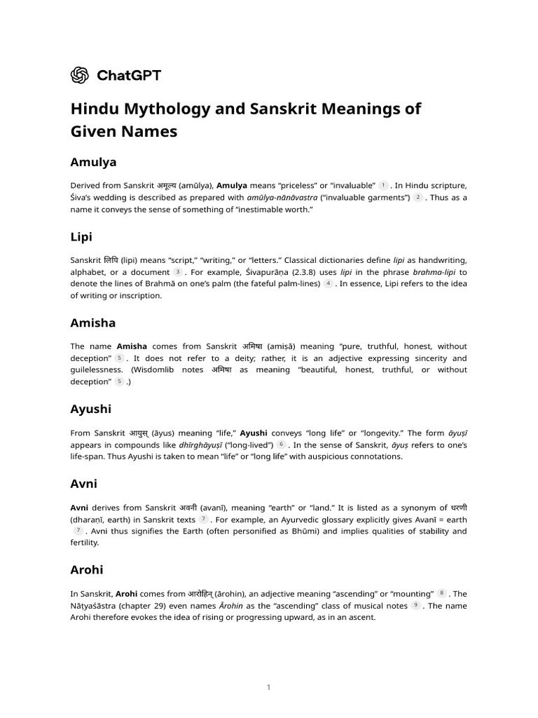 Hindu Mythology and Sanskrit Meanings of Given Names | PDF | Sanskrit ...