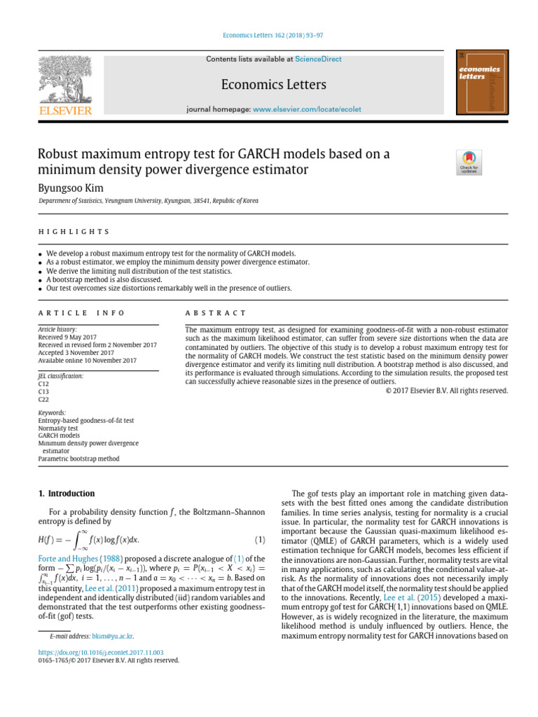 Robust Maximum Entropy Test For GARCH Models Based On A Mini 2018 ...