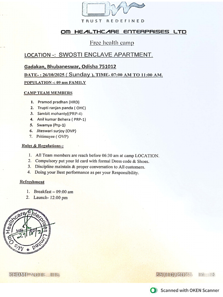 Health Camp Check List. | PDF