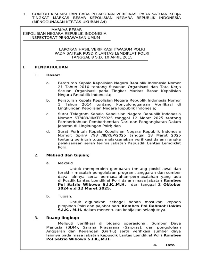 Verifikasi Laporan Pusdik Lantas Polri | PDF