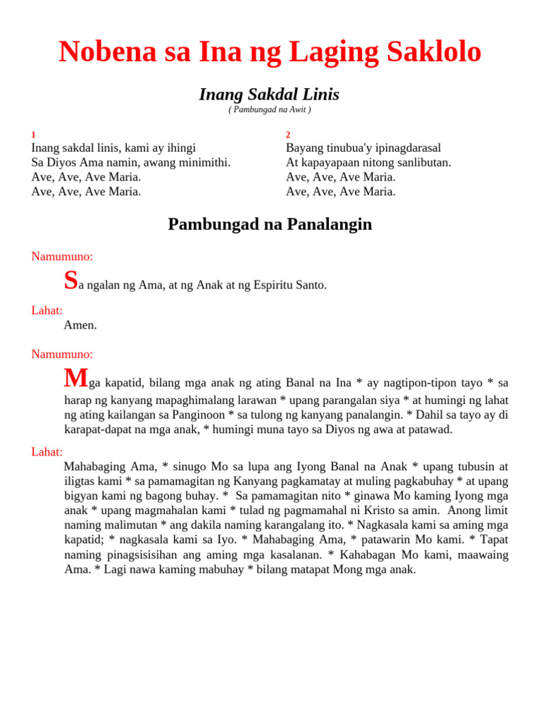 Nobena Sa Ina NG Laging Saklolo | PDF