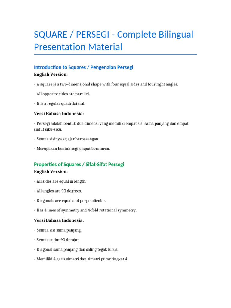 Square Persegi Bilingual Presentation | PDF
