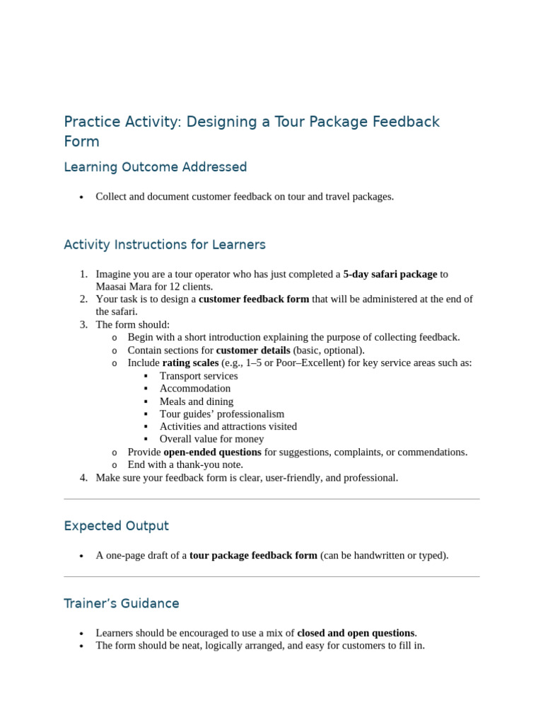 Feedback Form Practice Activity | PDF