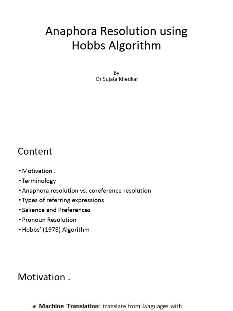 L21-Anaphora Resolution Using Hobbs and Centering Algorithm | PDF ...