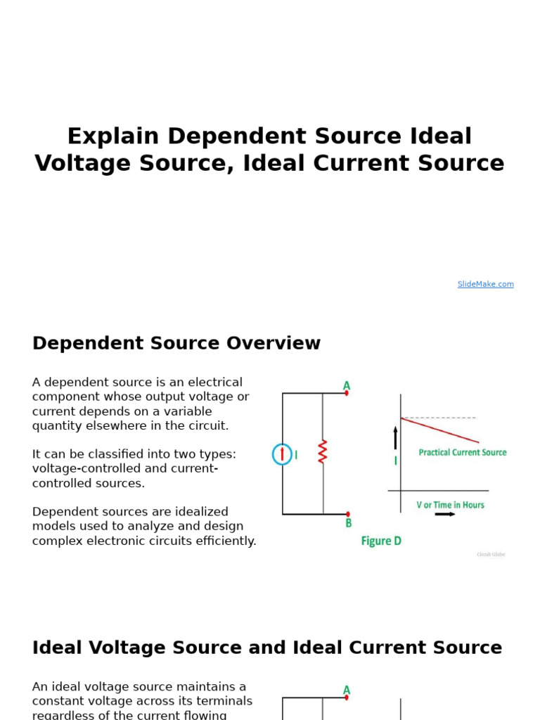 Explain Dependent Source Ideal Voltage Source, Ideal Current Source | PDF