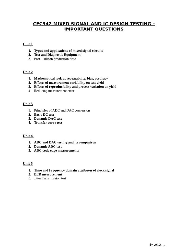 Cec342 Mixed Signal and Ic Design Testing | PDF
