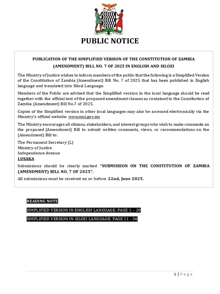 Silozi Language 1 - Simplified Version of The Constitution of Zambia ...