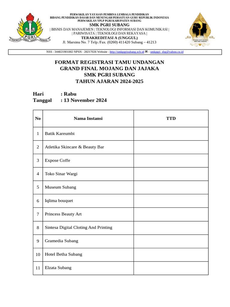 Format Registrasi Tamu Undangan Sponsor | PDF