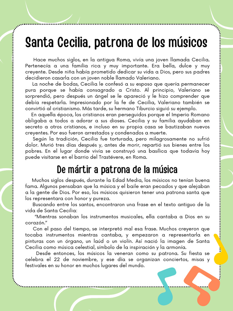 Santa Cecilia: Heroína de la Música y la Fe | PDF