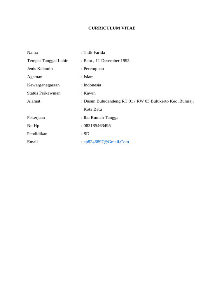 CV dan Pernyataan Titik & Suwartono | PDF