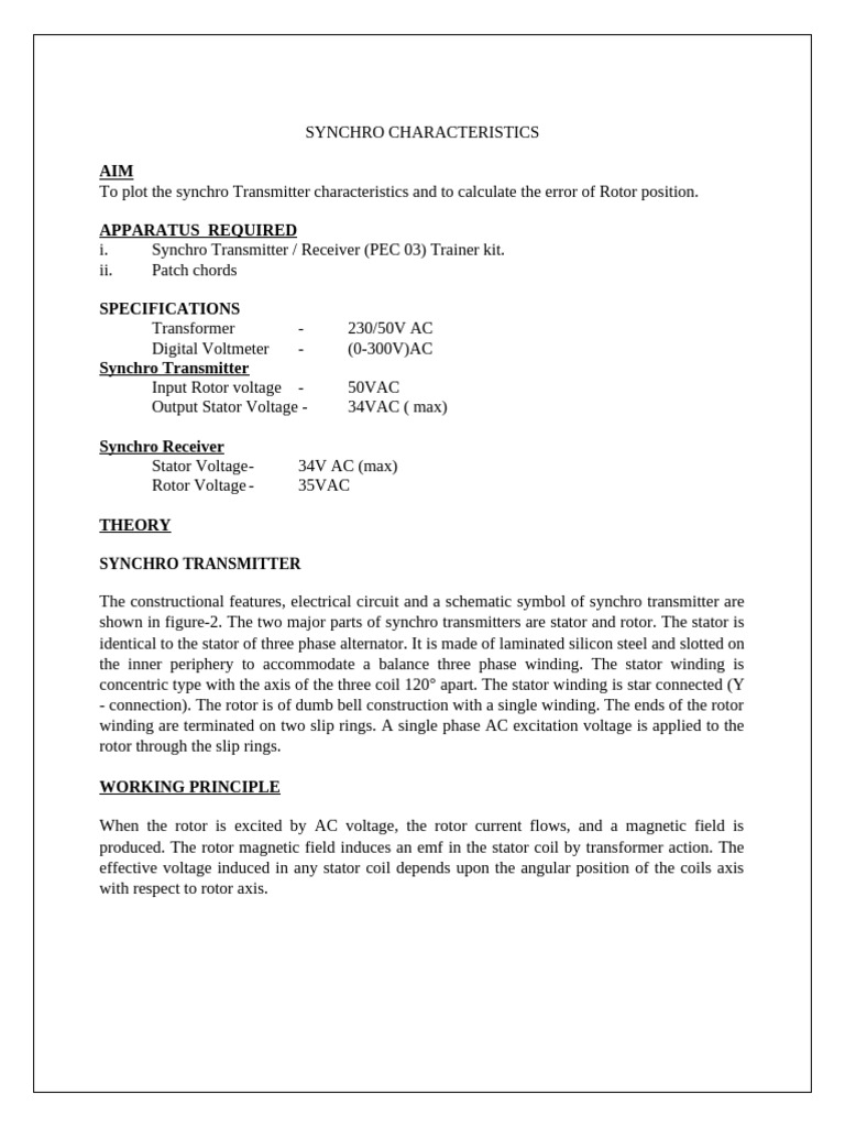 Synchro Transmitter Characteristics Analysis | PDF | Inductor | Inductance