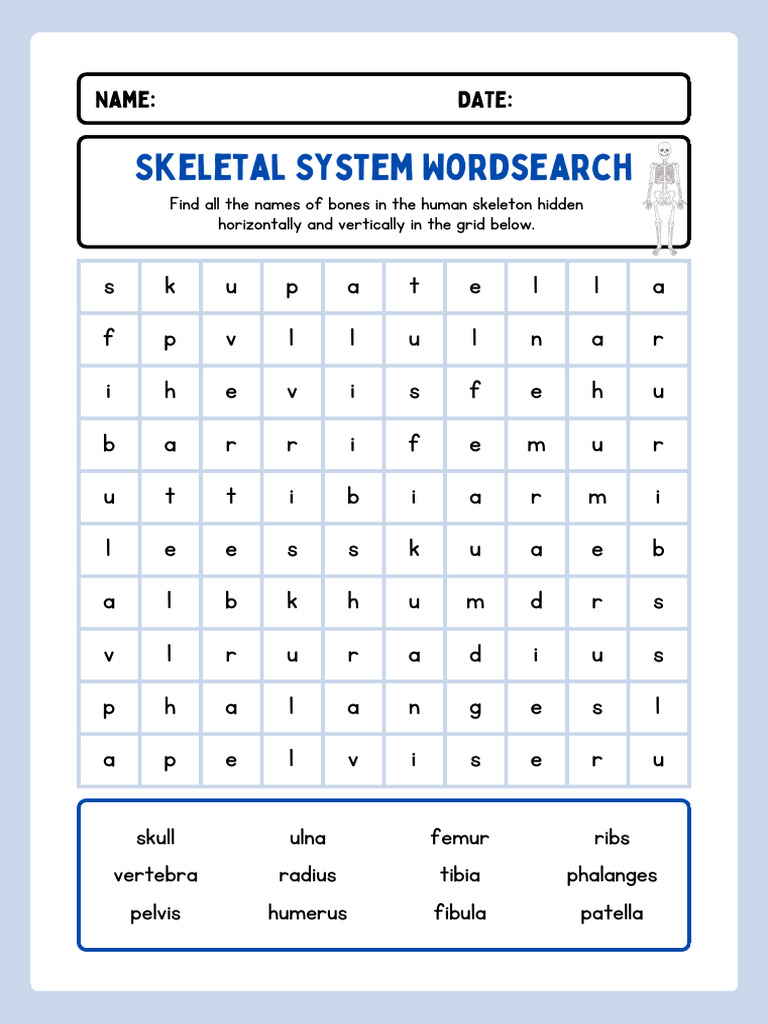 Human Body Systems Anatomy Wordsearch Puzzle Worksheets in Simple Bold ...