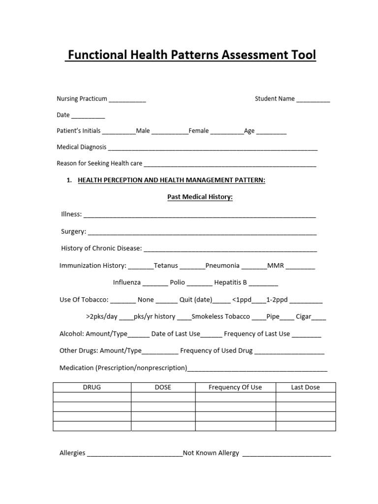 Functional Health Pattern Assessment Tool (1) (2) | PDF | Sleep ...