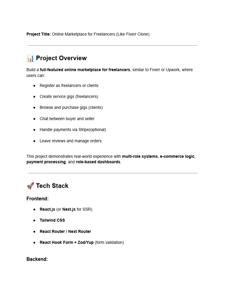 Project Title - Online Marketplace For Freelancers (Like Fiverr Clone ...