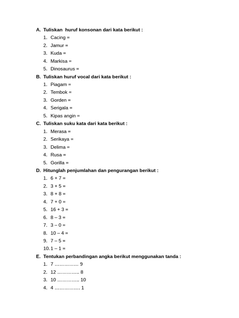 Latihan Soal Kelas 1 | PDF
