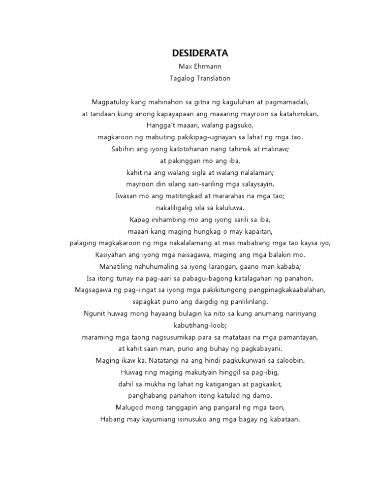 Filipino Desiderata Desiderata | PDF