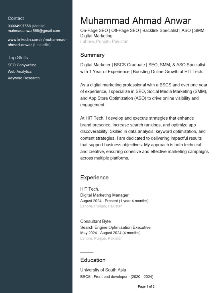 Digital Marketing Profile: SEO Specialist | PDF