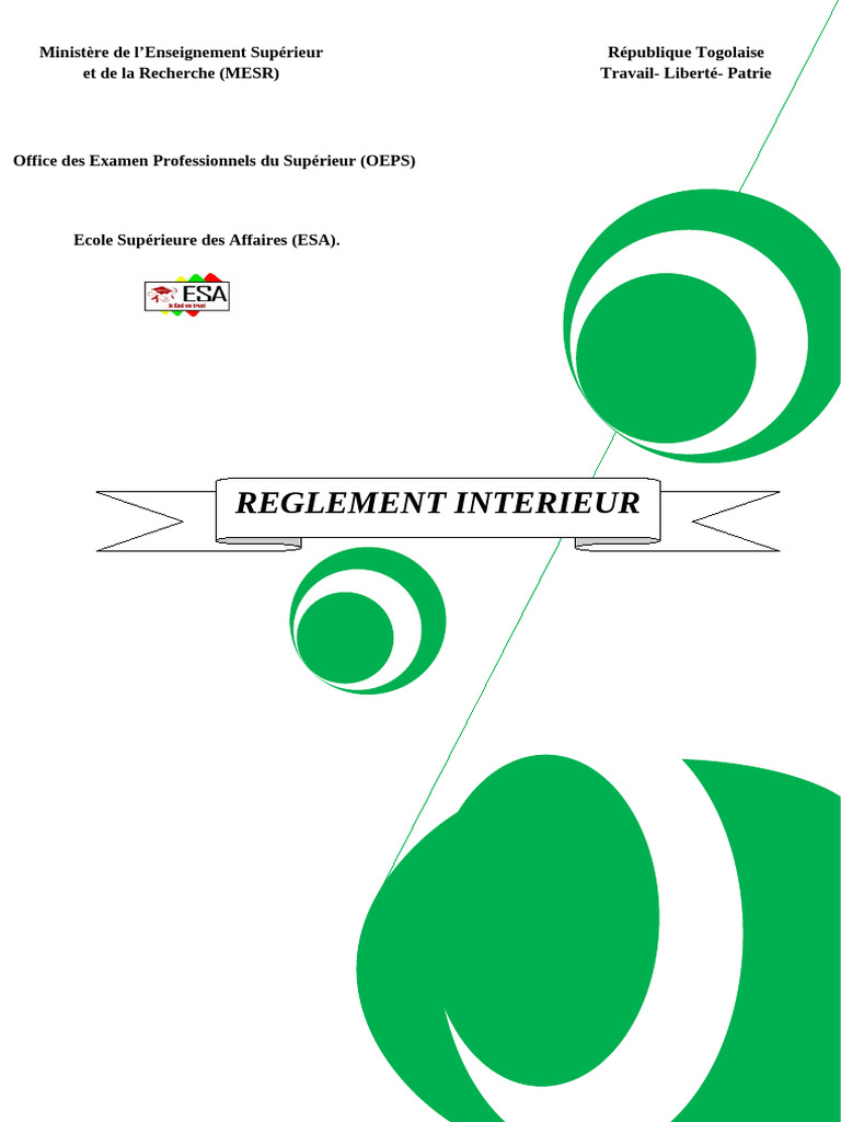 Règlement Intérieur des Étudiants ESA | PDF | Enseignement