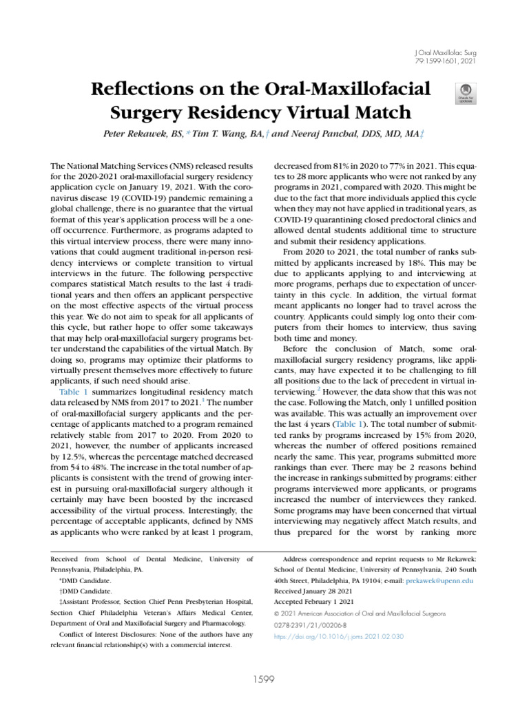 Reflections On The Oral Maxillofacial Surgery Resi | PDF